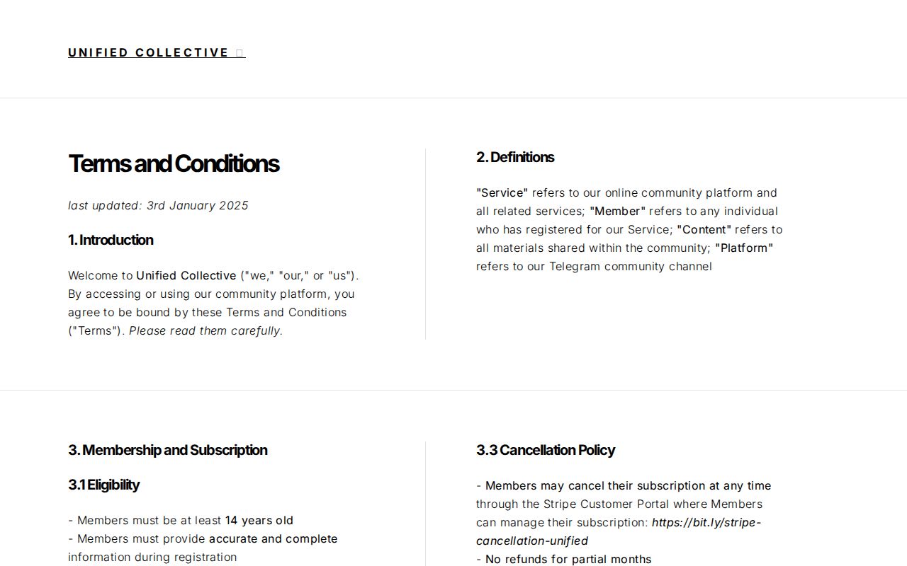 Unified Collective - Terms and Conditions